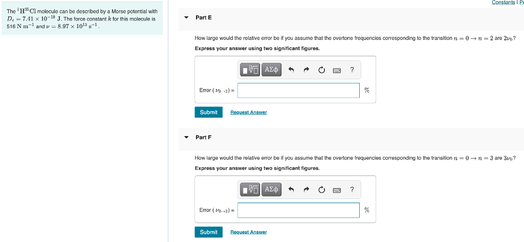 Solved The H35cl molecule can be described by a Morse | Chegg.com