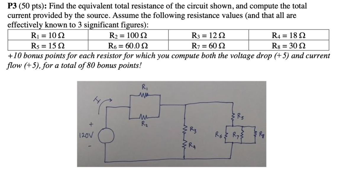 Solved P3 (50 pts): Find the equivalent total resistance of | Chegg.com