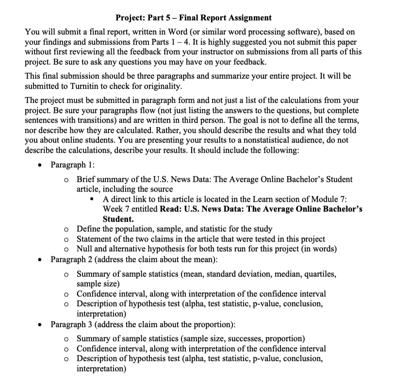 Solved Project: Part 5 - Final Report Assignment Lou will | Chegg.com