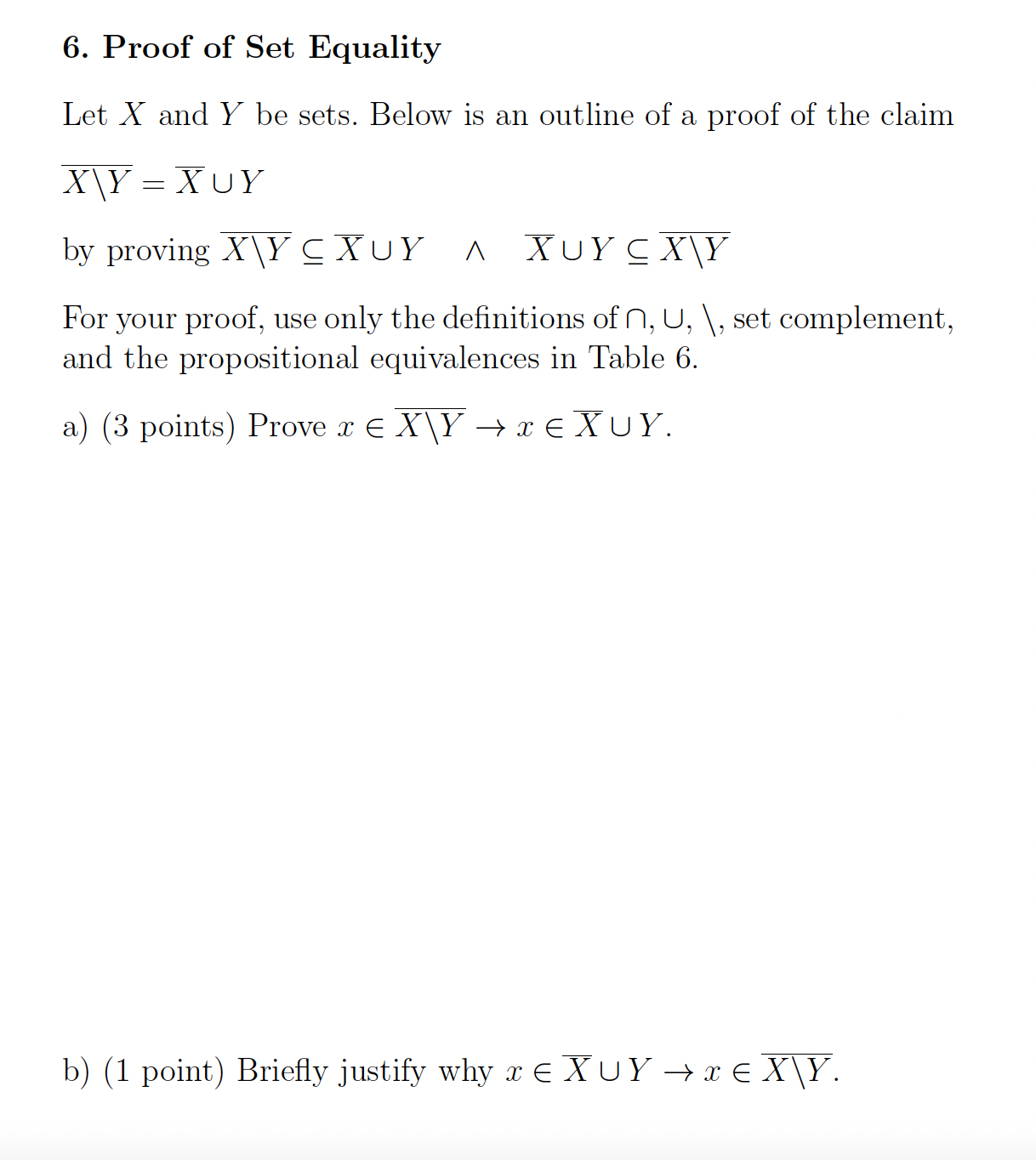 Solved 6. Proof of Set Equality Let X and Y be sets. Below | Chegg.com