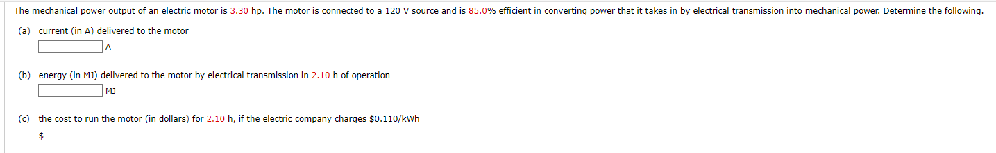 Solved The mechanical power output of an electric motor is | Chegg.com