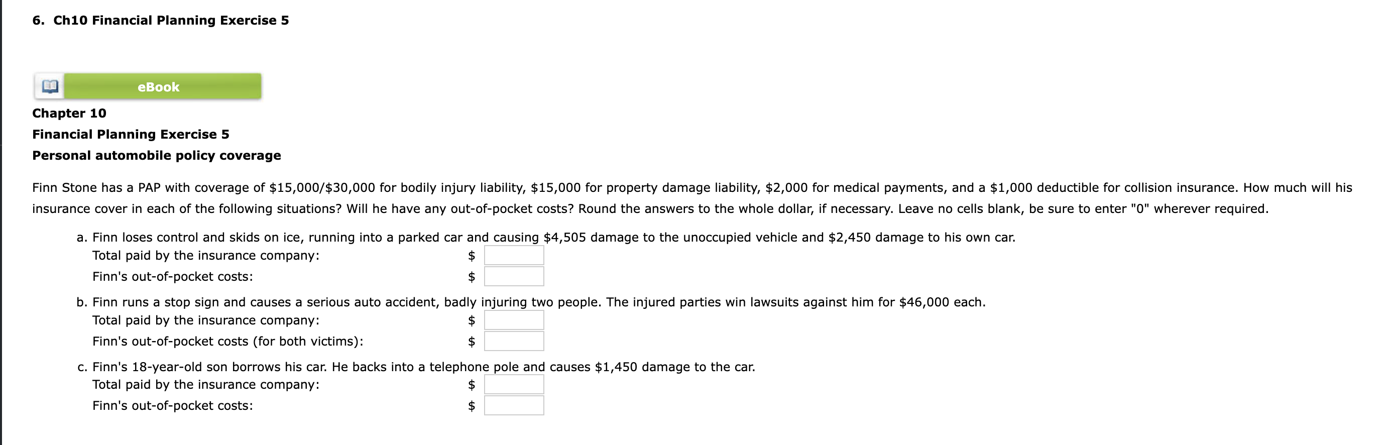 Solved 6. Ch10 Financial Planning Exercise 5 Chapter 10 | Chegg.com