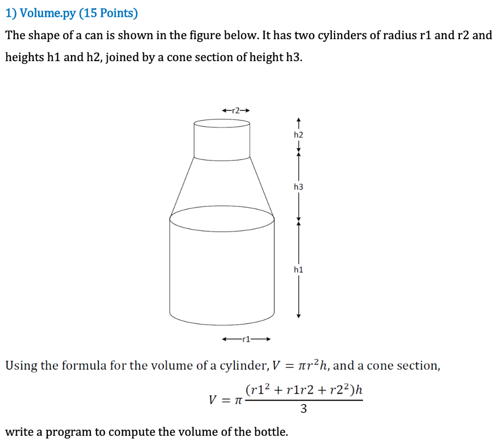 Solved 1) Volume.py (15 Points) The shape of a can is shown | Chegg.com