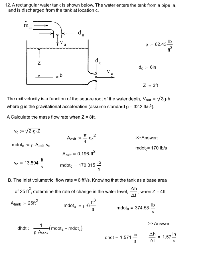 Solved 12. A rectangular water tank is shown below. The | Chegg.com