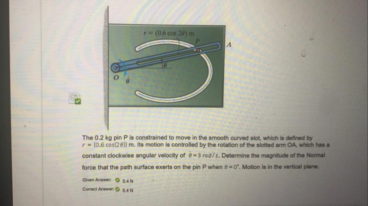 Solved r= (0.6 cos 26) m A The 0.2 kg pin P is constrained | Chegg.com