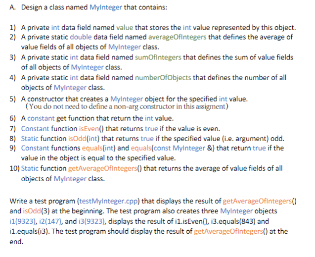 Solved A. Design a class named MyInteger that contains: 1) A | Chegg.com
