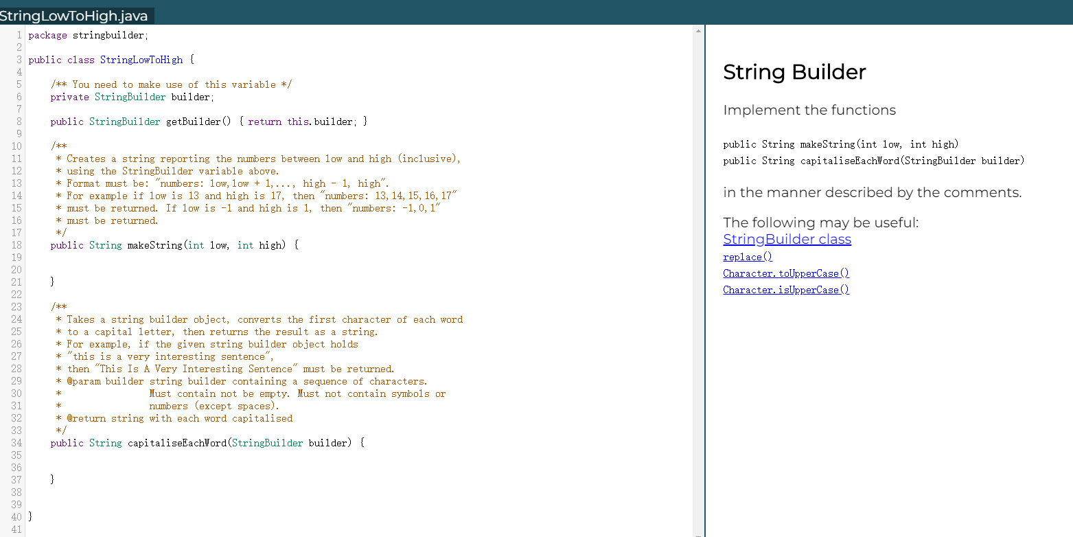 Solved String Builder Implement the functions public String | Chegg.com