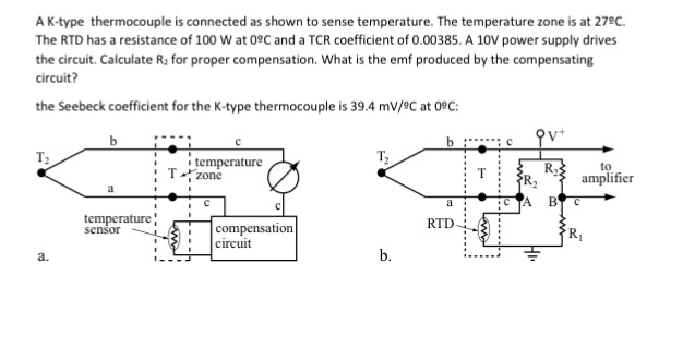 A K-type thermocouple is connected as shown to sense | Chegg.com