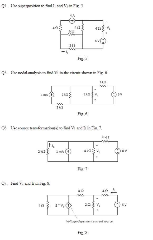 Solved Q4. Use superposition to find I, and V. in Fig. 5. 4A | Chegg.com