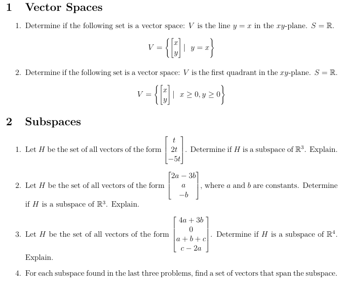 Solved 1 ﻿Vector SpacesDetermine if ﻿the following set is ﻿a | Chegg.com