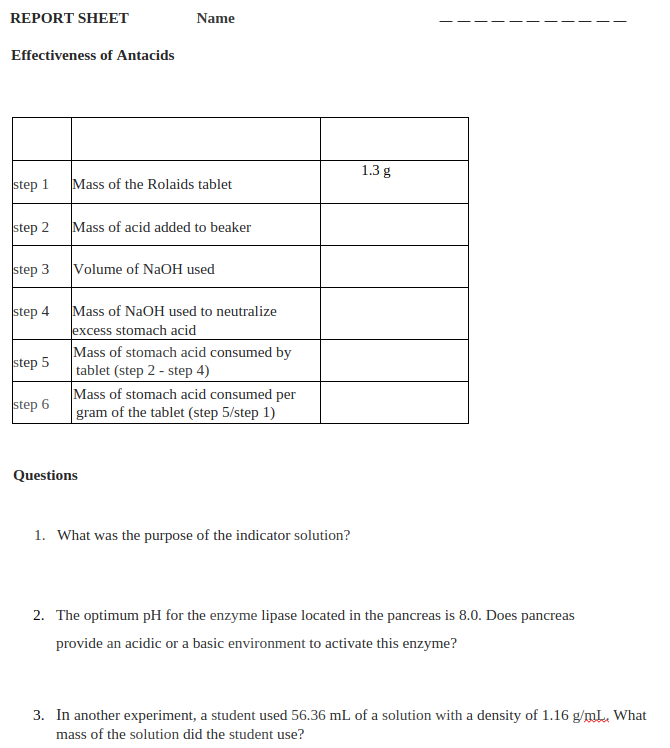 Solved EFFECTIVENESS OF ANTACIDS Objective: • Learn about | Chegg.com