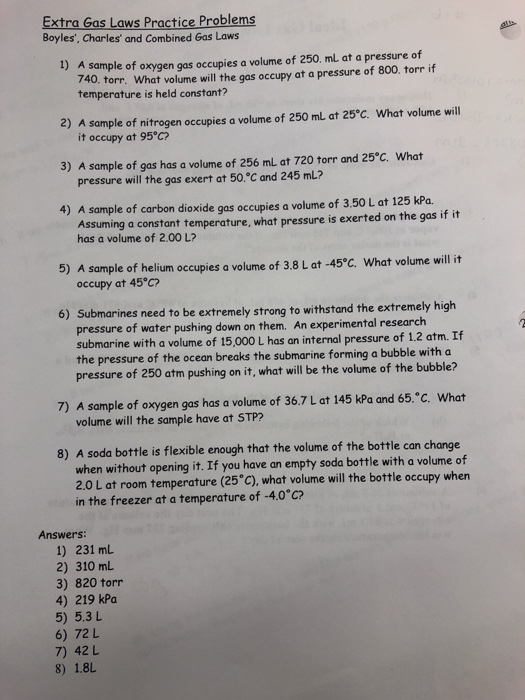 Solved xtra Gas Laws Practice Problems Boyles'. Carles' and | Chegg.com
