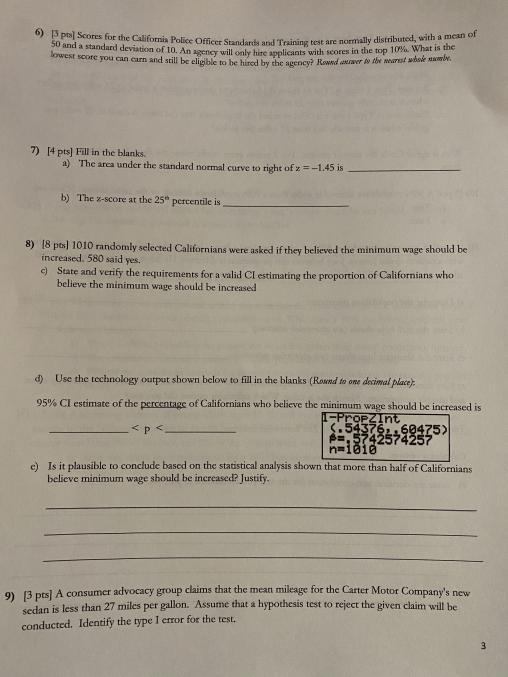 Solved 6) pts Scores for the California Police Officer | Chegg.com