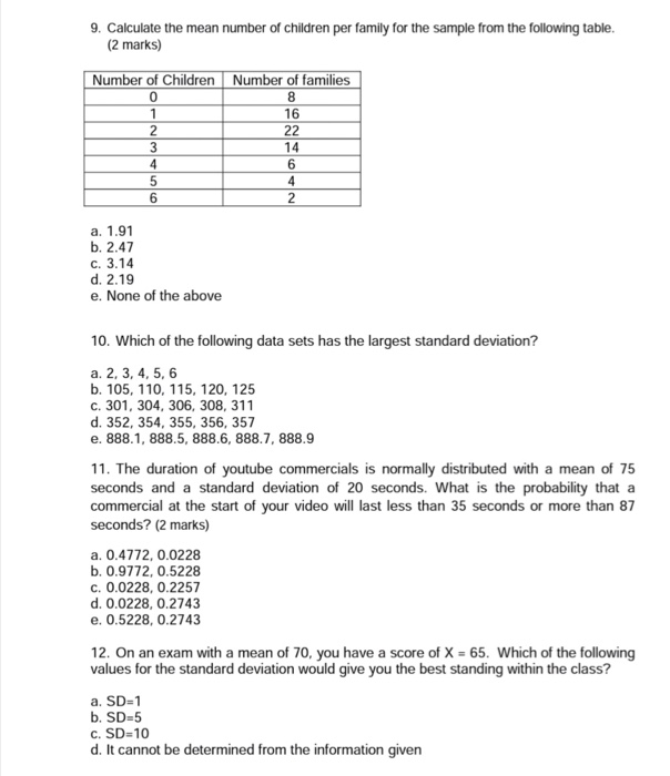 Solved 9. Calculate the mean number of children per family | Chegg.com