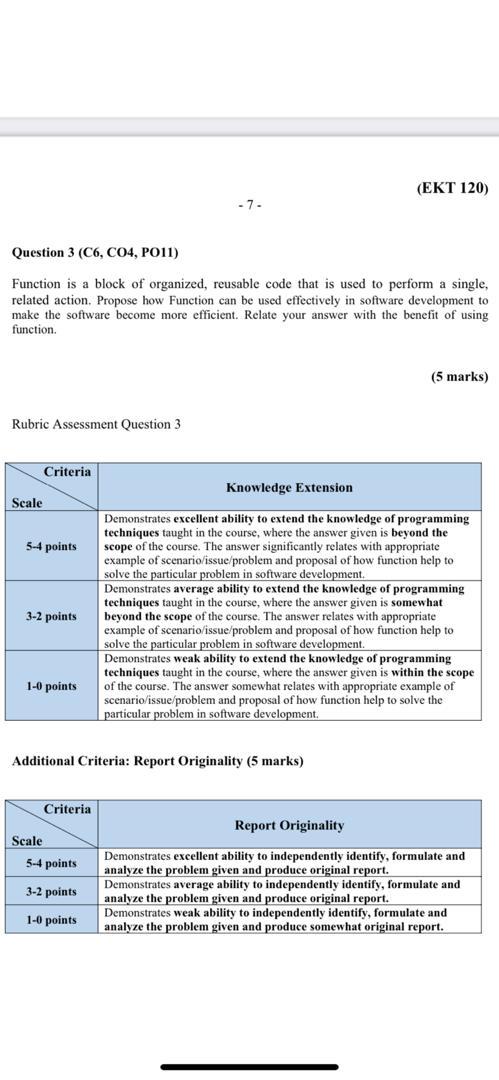 Solved (EKT 120) -7 Question 3 (C6, C04, PO11) Function is a | Chegg.com