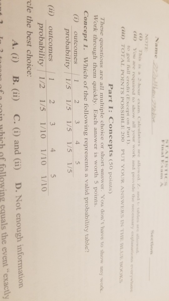 Solved Secti NOTE ) This is a 2-hour exam. Calculators are | Chegg.com