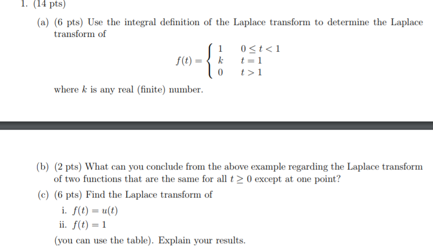 Solved 1. (14 pts,) (a) (6 pts) Use the integral definition | Chegg.com