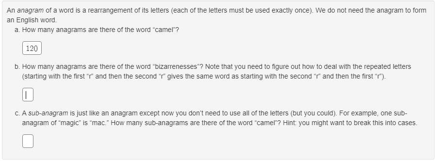 Solved An anagram of a word is a rearrangement of its | Chegg.com