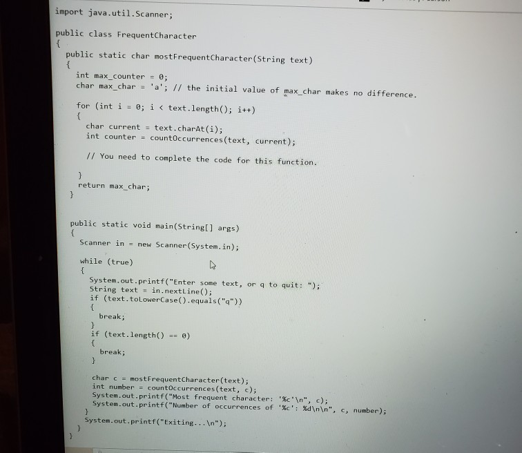 Solved File FrequentCharacter.java contains an incomplete | Chegg.com