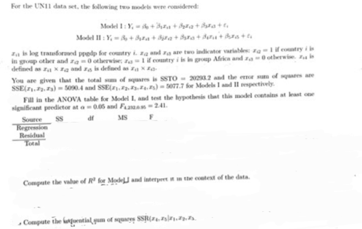 Solved For the UN11 data wt, the following two molels wrre | Chegg.com