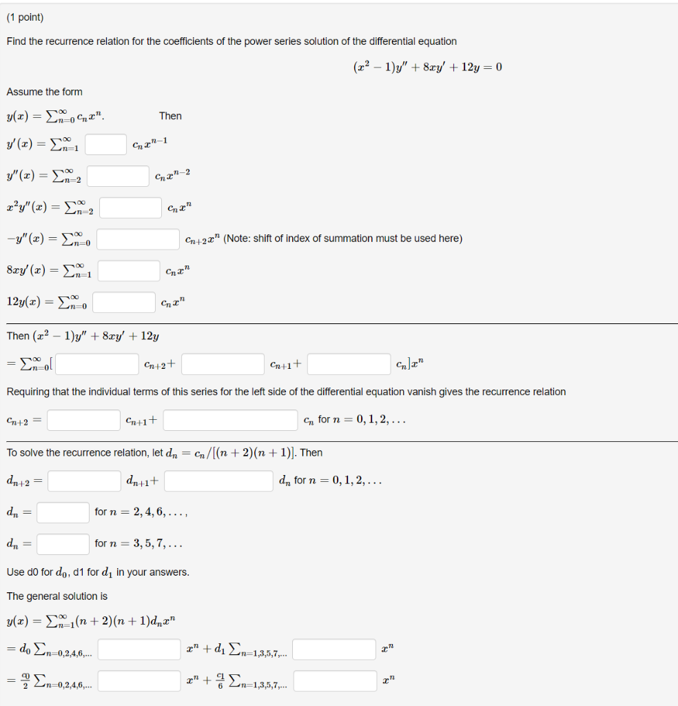 Solved 1 Point Find The Recurrence Relation For The