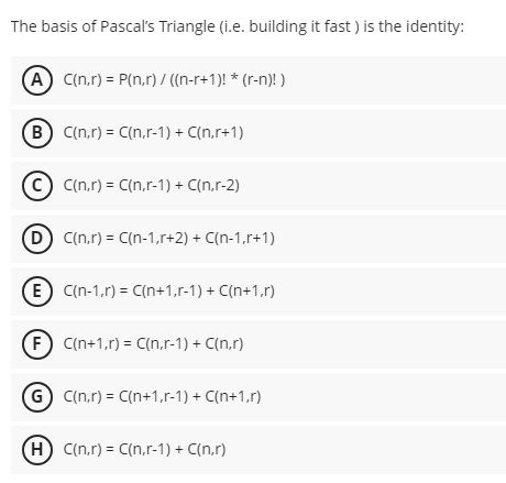 Solved The basis of Pascal's Triangle (i.e. ﻿building it | Chegg.com