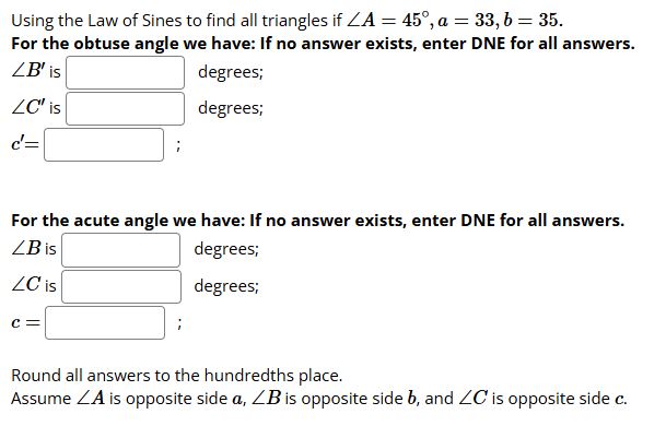 Solved Using the Law of ﻿Sines to ﻿find all triangles | Chegg.com