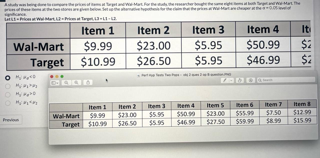 Solved A study was being done to compare the prices of items | Chegg.com