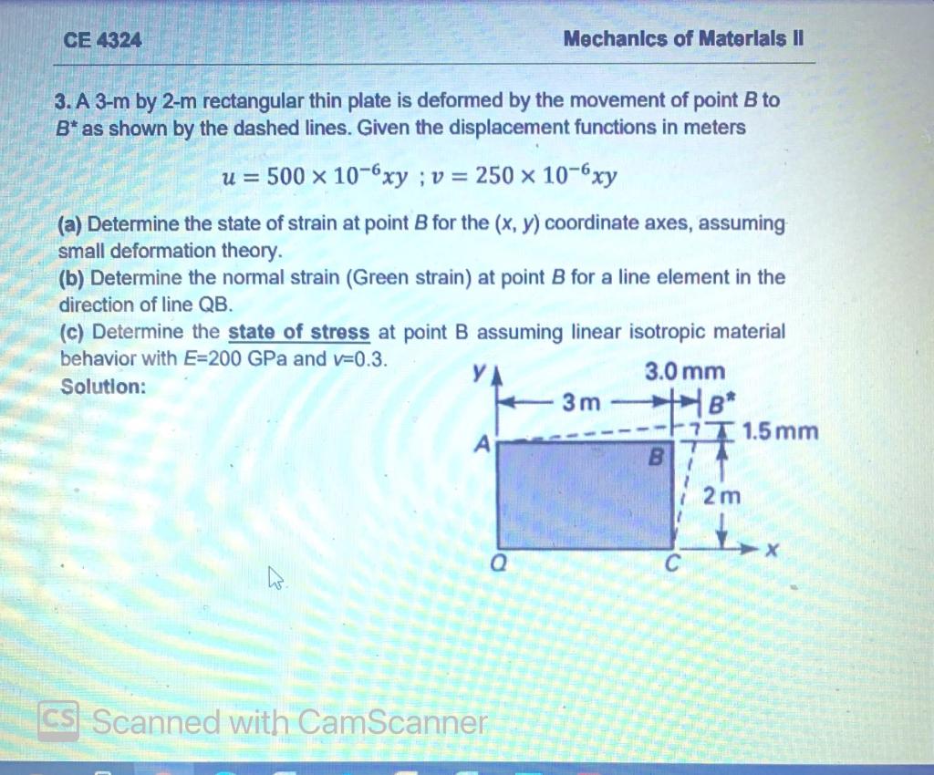 Solved CE 4324 Mechanics of Materlals II 3. A 3-m by 2-m | Chegg.com