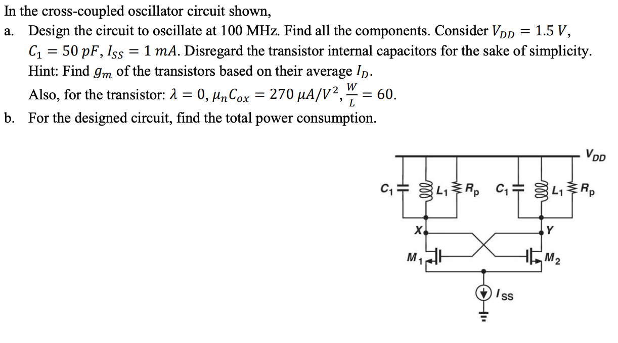 In the cross-coupled oscillator circuit shown, a. | Chegg.com