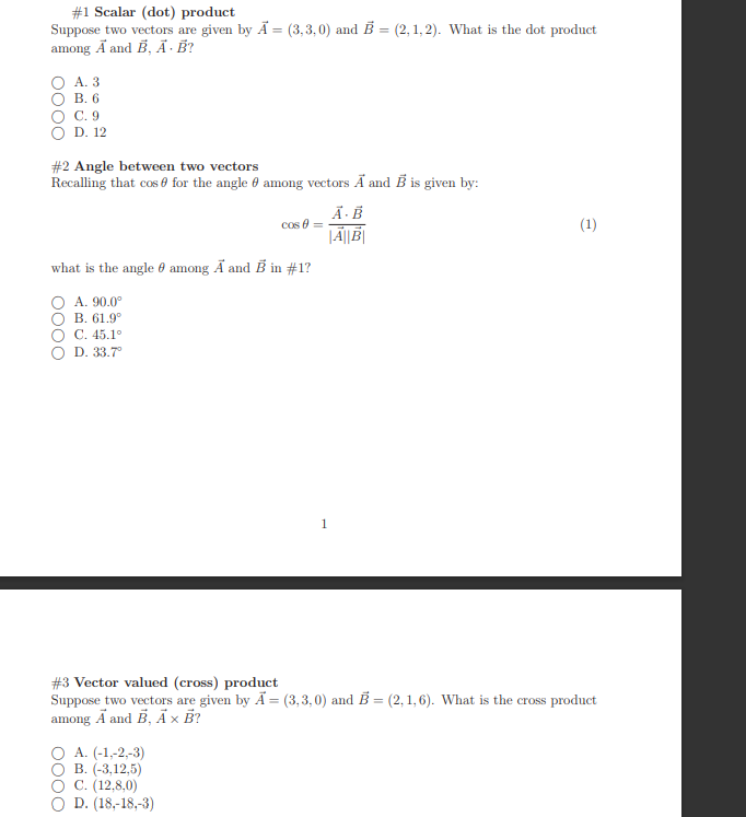 Solved #1 Scalar (dot) product Suppose two vectors are given | Chegg.com