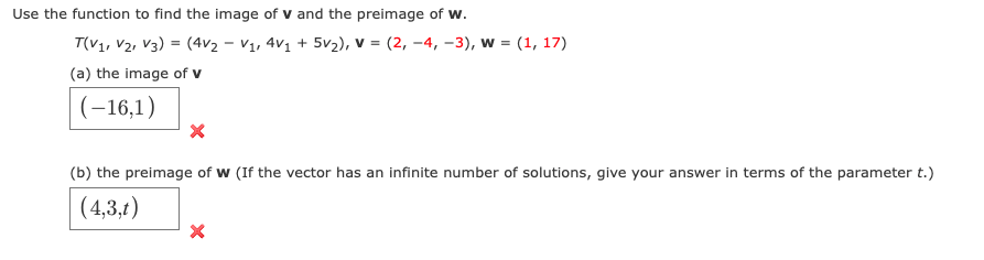Solved Use the function to find the image of v and the | Chegg.com