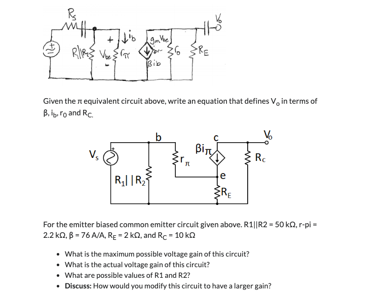 Solved Given the π equivalent circuit above, write an | Chegg.com