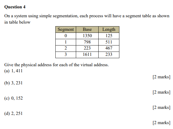 Solved Question 4 On A System Using Simple Segmentation 