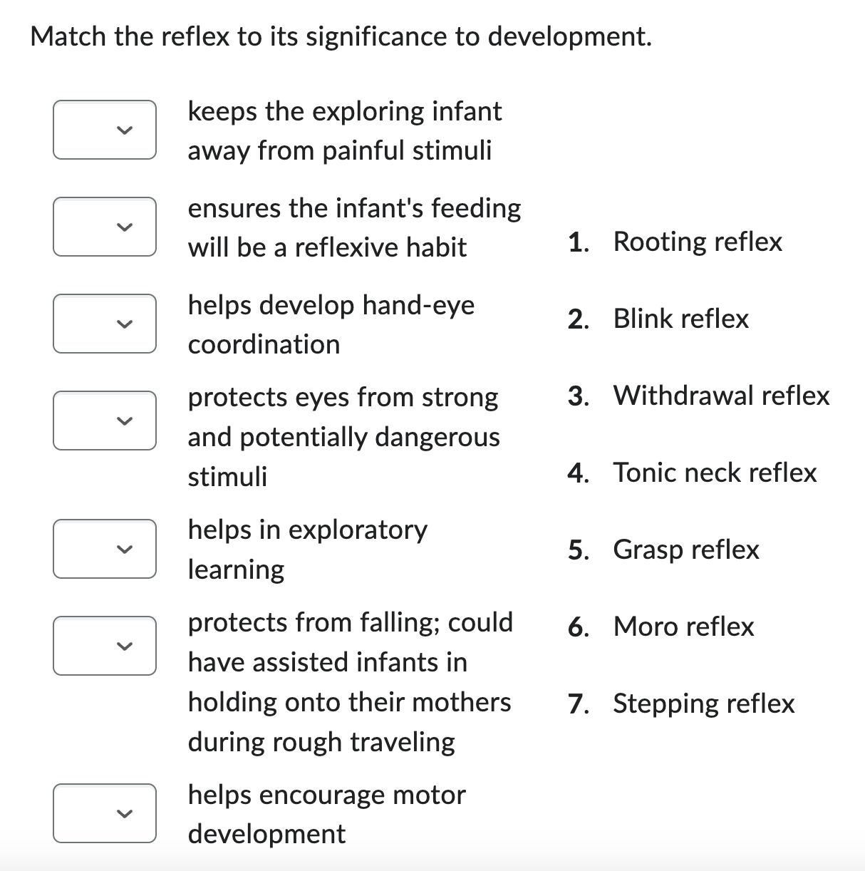 Solved Match the reflex to its significance to | Chegg.com