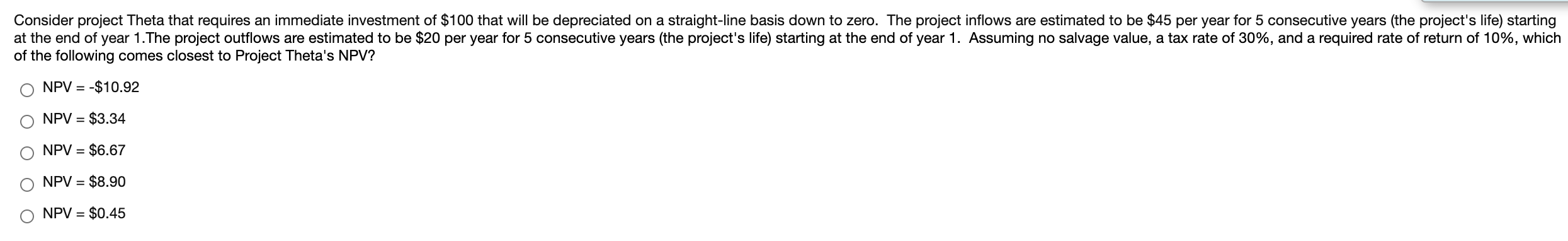 Solved Consider project Theta that requires an immediate | Chegg.com