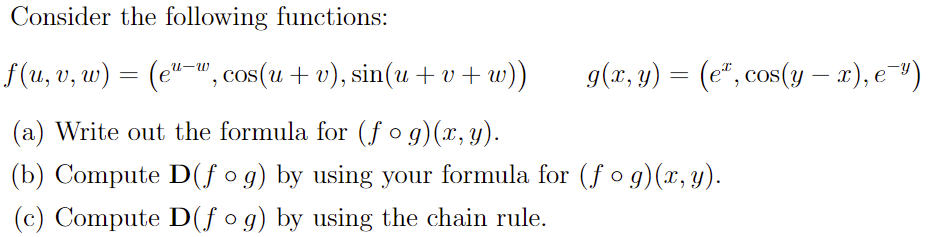 Solved Consider the following functions: | Chegg.com