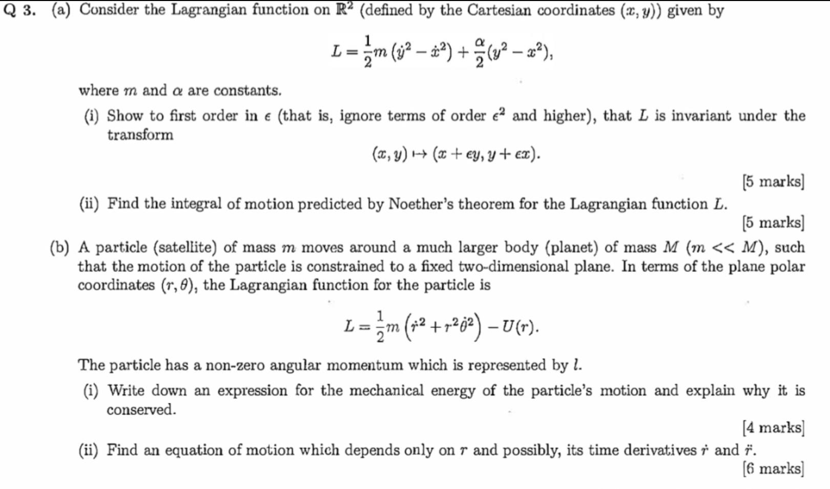 Solved Q 3. (a) Consider the Lagrangian function on R2 | Chegg.com