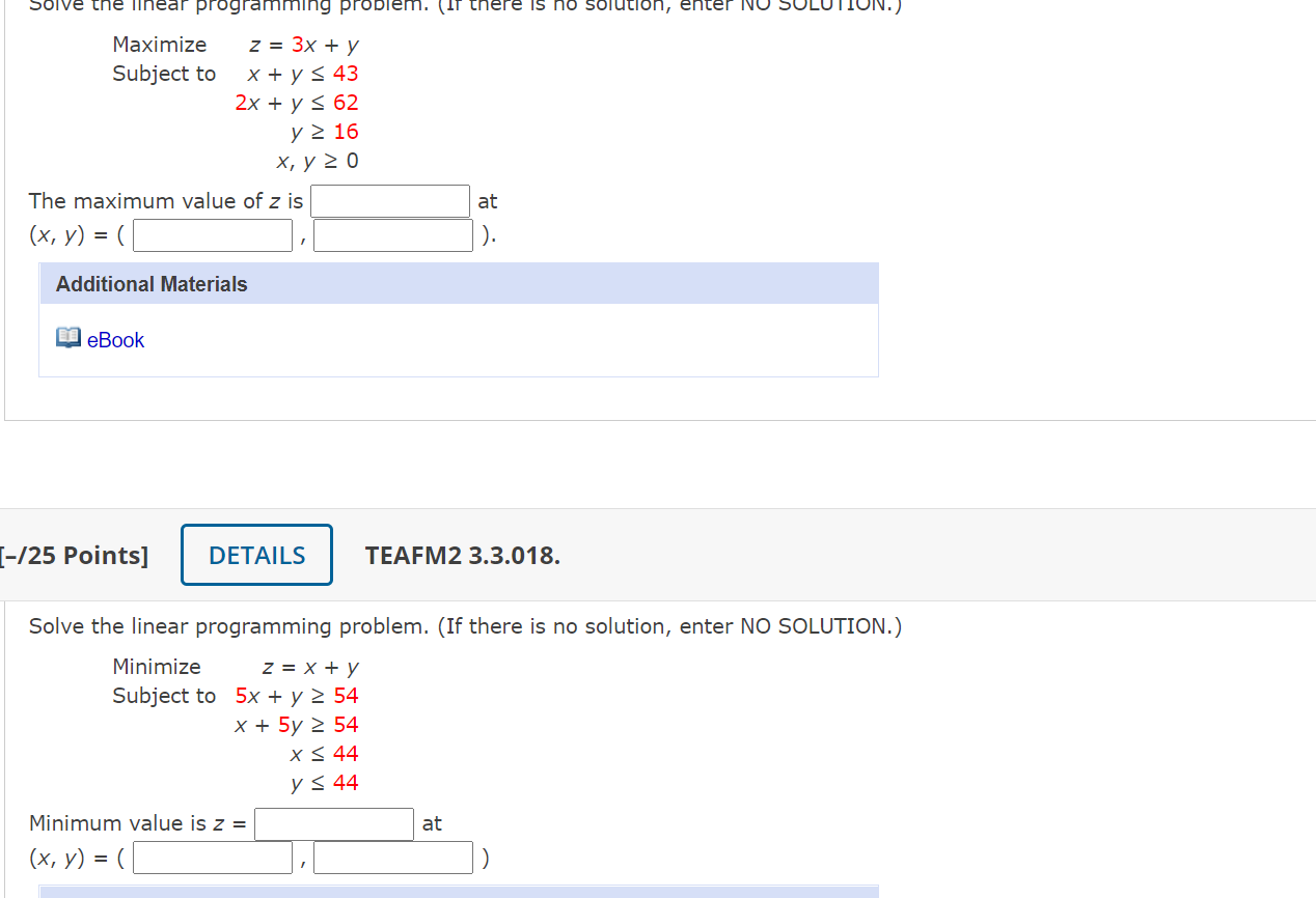 Solved Solve the linear programming problem. (If there is no | Chegg.com