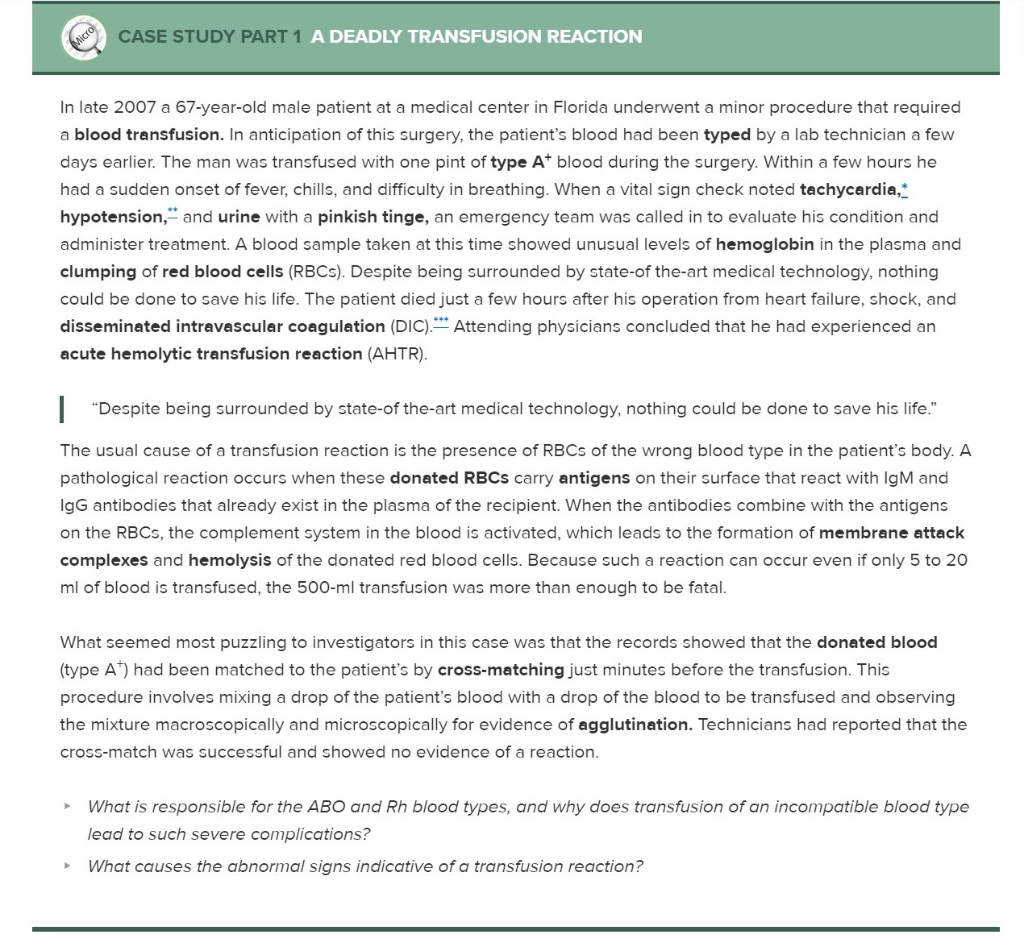 Solved CASE STUDY PART 1 A DEADLY TRANSFUSION REACTION In | Chegg.com
