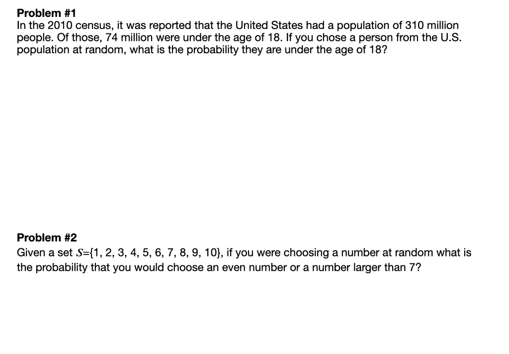 Solved Problem \#1 In the 2010 census, it was reported that | Chegg.com