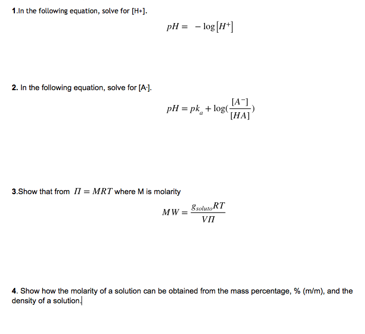 Solved 1.In the following equation, solve for [H+]. | Chegg.com
