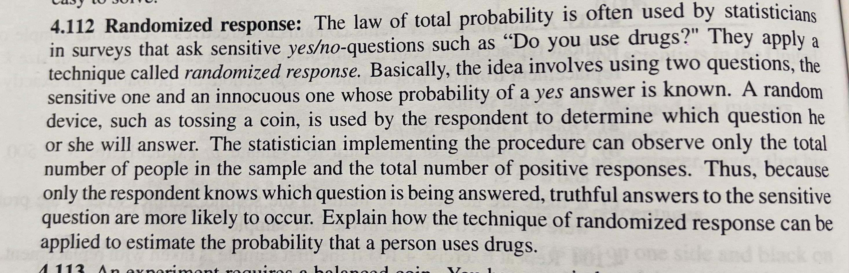 4.112 Randomized response: The law of total | Chegg.com