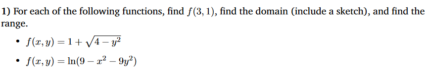 Solved 1) For each of the following functions, find f(3,1), | Chegg.com