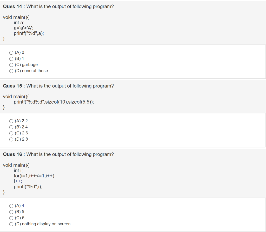 Solved Ques 11: What is the output of following program? | Chegg.com