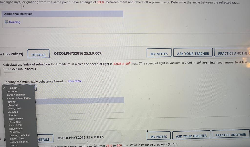 Solved Two light rays, originating from the same point, have | Chegg.com