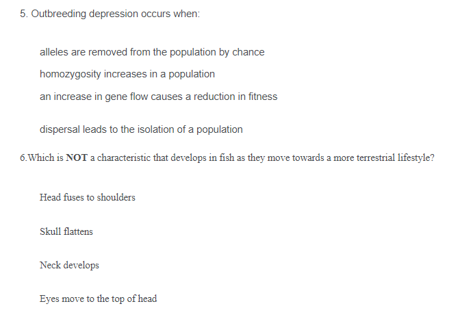 Solved 5. Outbreeding depression occurs when: alleles are | Chegg.com