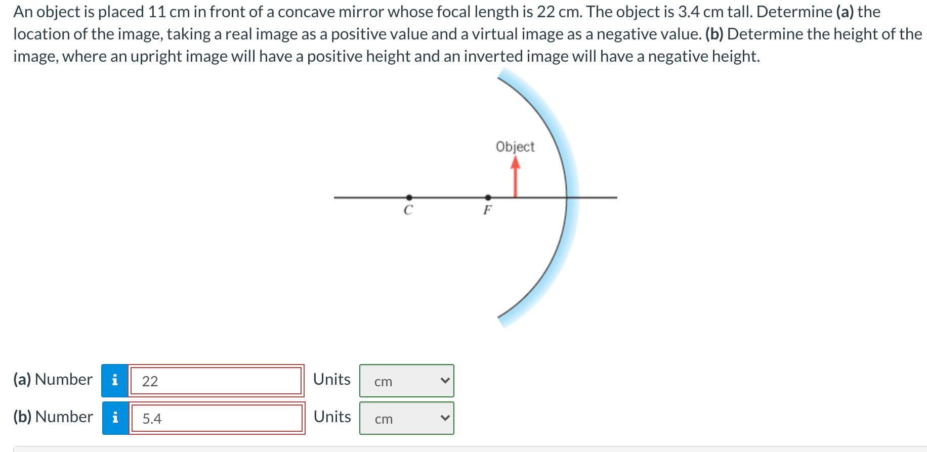 Solved An object is placed 11 cm in front of a concave | Chegg.com