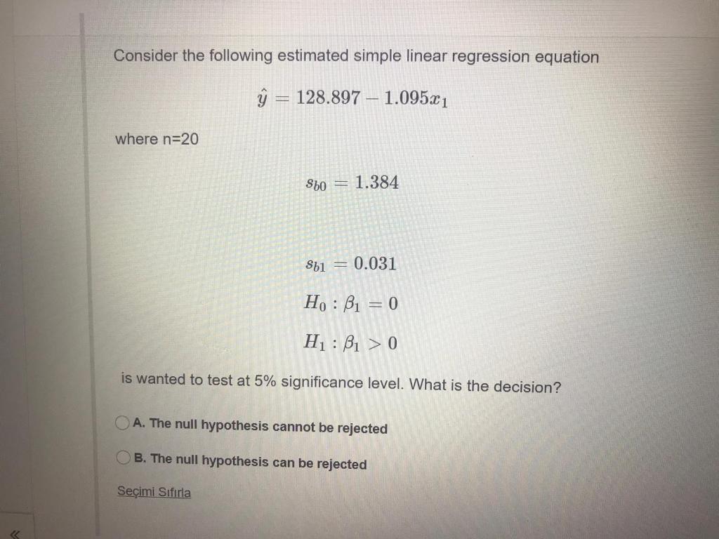Solved Consider the following estimated simple linear | Chegg.com