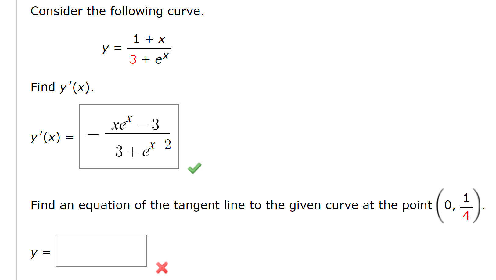Solved Consider the following curve. y=3+ex1+x Find y′(x) | Chegg.com